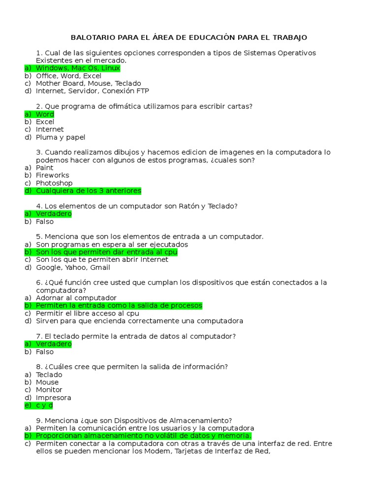 Examen Educación para El Trabajo | PDF | Ventana (informática ...