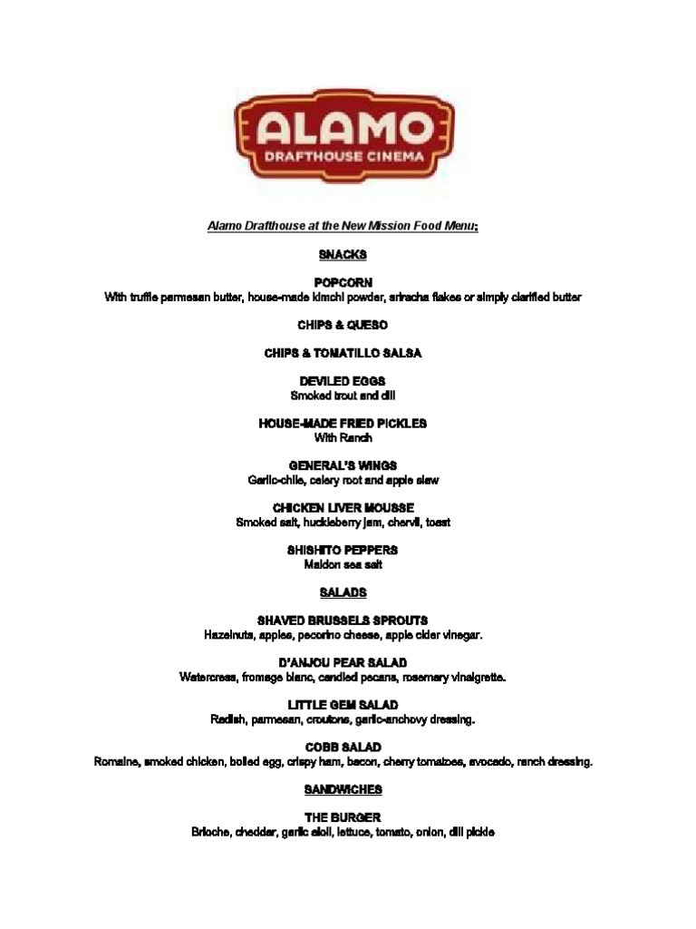 Alamo Drafthouse New Mission Menu | PDF