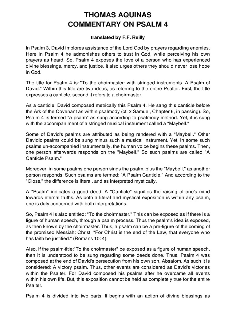 St. Thomas Aquinas - Exposition of Psalm 4 | PDF | Psalms | Good And Evil