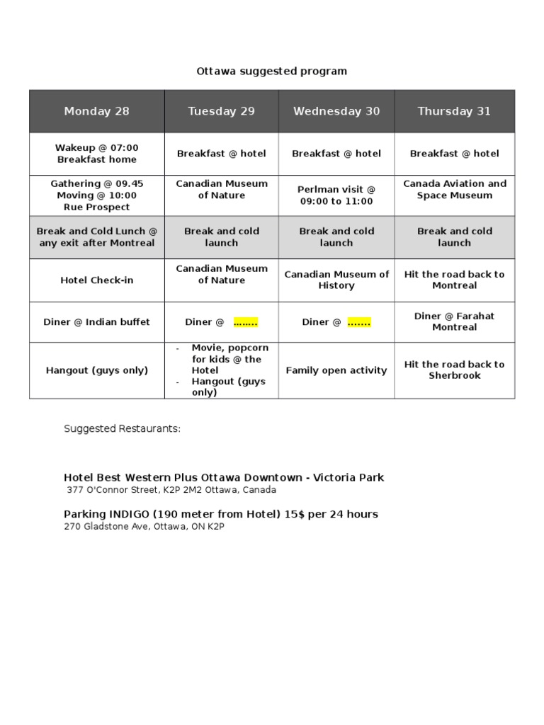 Ottawa Family Program Itinerary | PDF
