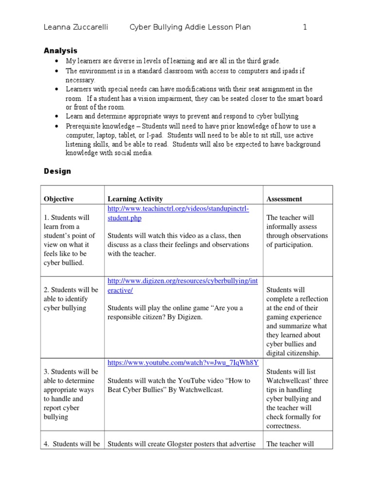 Cyberbullying Lesson Plan for 3rd Grade | PDF | Lesson Plan | Cyberbullying