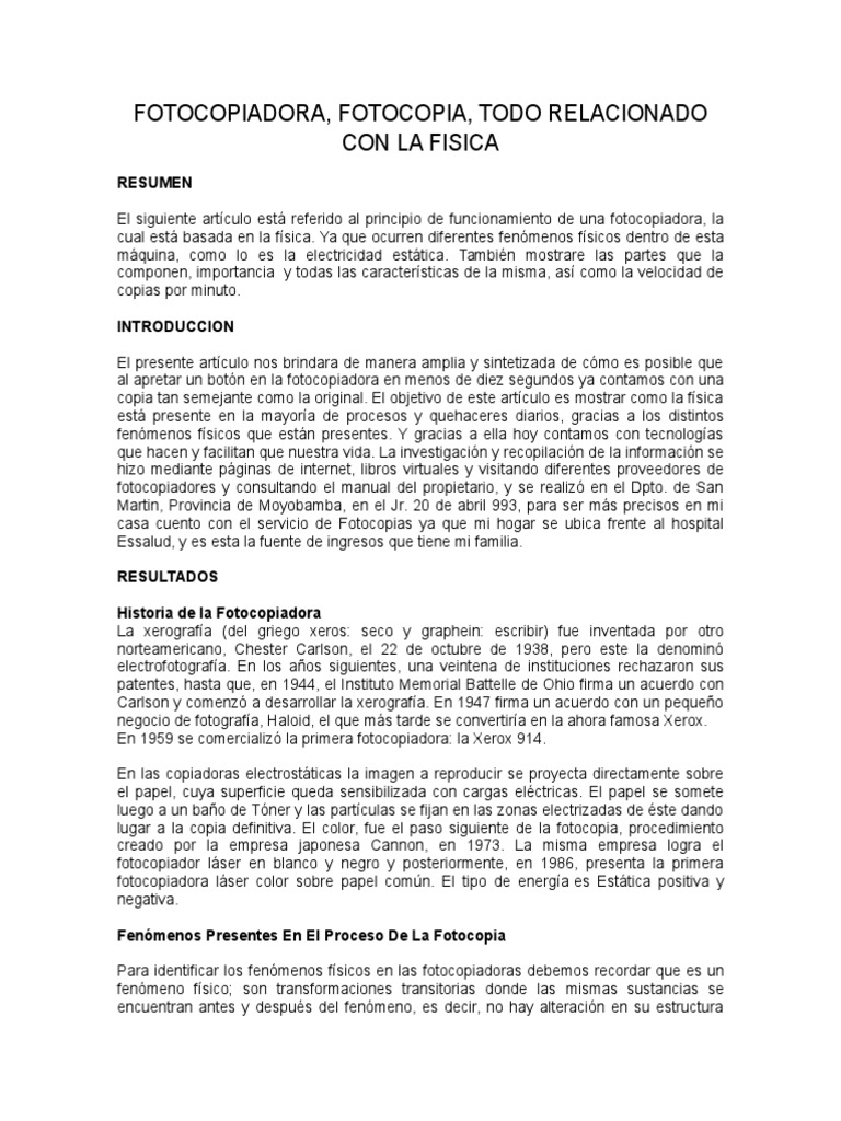 Funcionamiento de Fotocopiadoras Electrostáticas | PDF | Electrostática ...