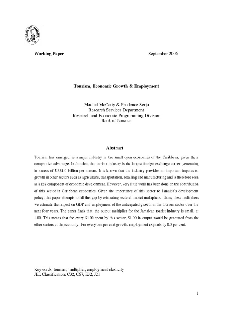 Bank of Jamaica - Toruism | PDF | Input–Output Model | Fiscal Multiplier