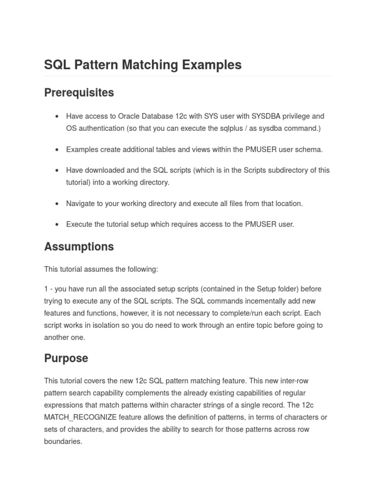 SQL Pattern Matching Examples - Read Me | PDF | Sql | Variable ...