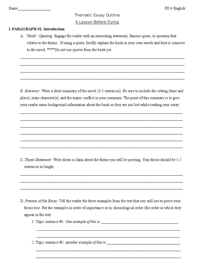 Thematic Essay Outline: A Lesson Before Dying | PDF | Essays | Citation