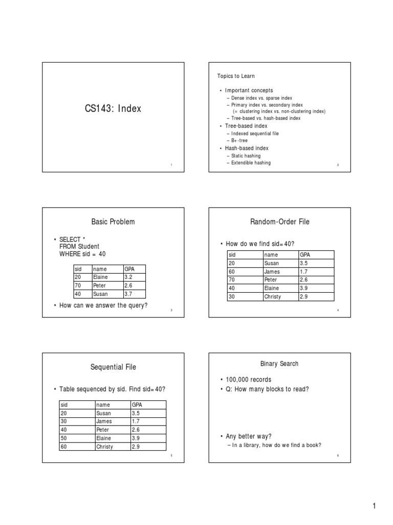 CS143: Index: Basic Problem Random-Order File | PDF | Database Index | Algorithms