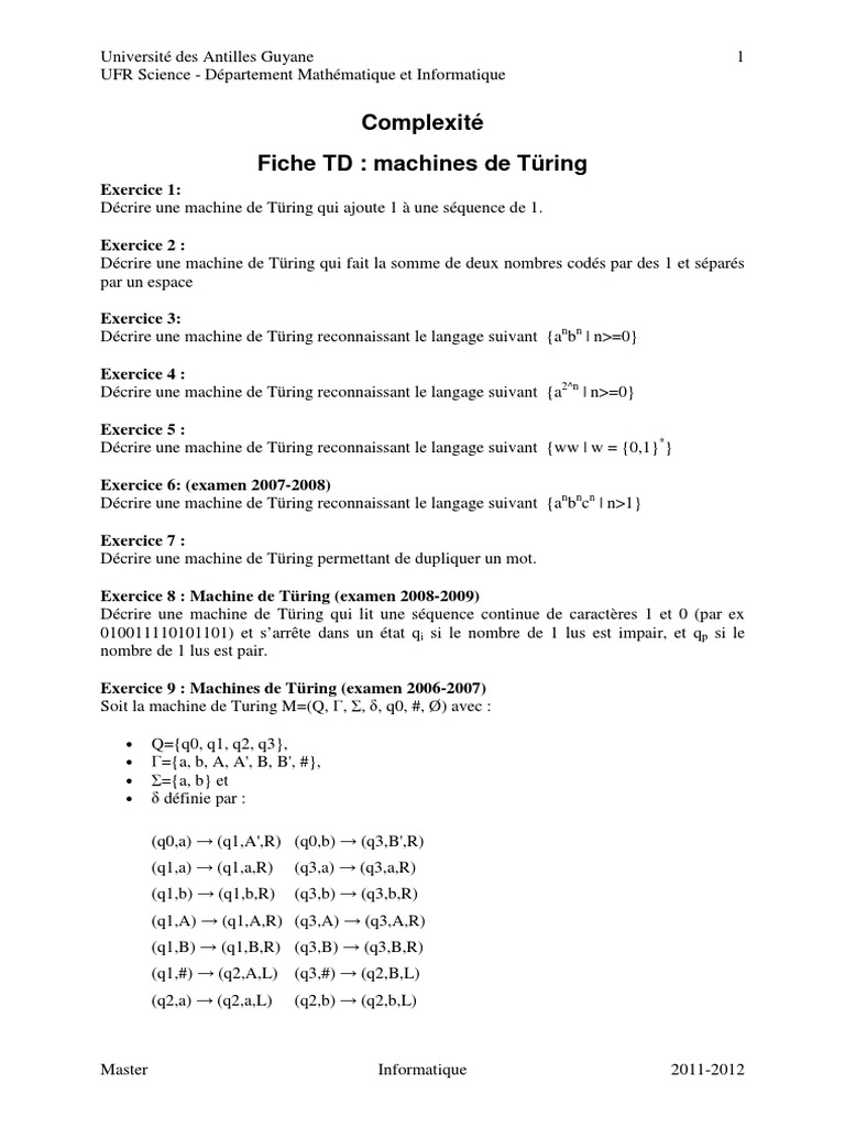 TD MI1 Complexite TD Turing | PDF | Théorie du calcul | Informatique théorique