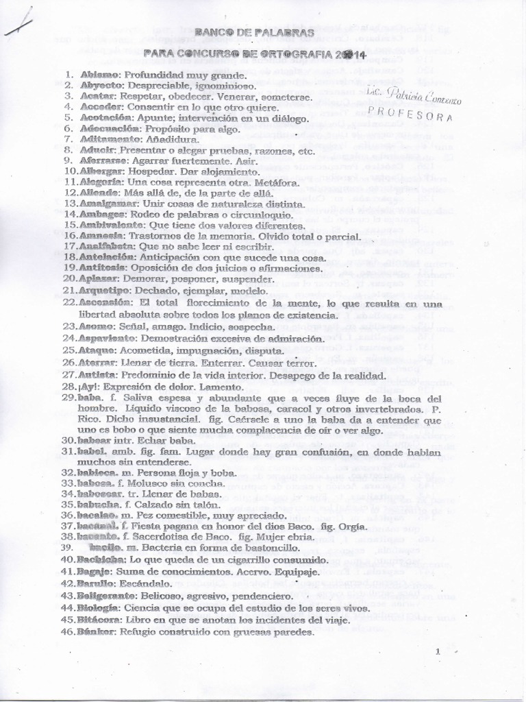 Banco de Palabras para Concurso de Ortografía PDF | PDF | Papa | Naturaleza