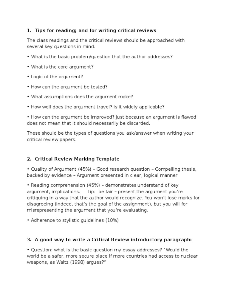 Critical Review Writing Tips & Template | PDF