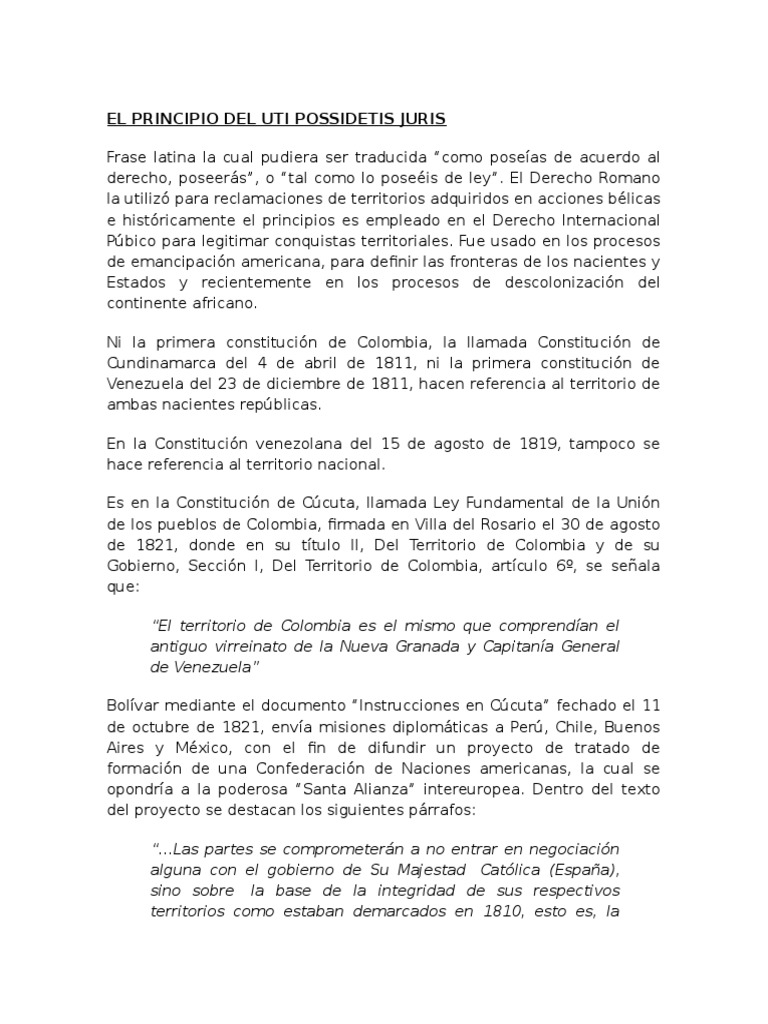 El Principio Del Utir Possidetis Juris | PDF | Aguas territoriales ...