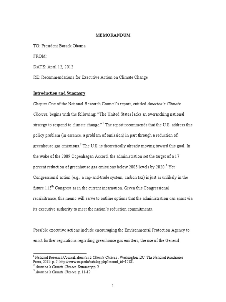 SAMPLE Climate Change Memo 1 | United States Environmental Protection ...