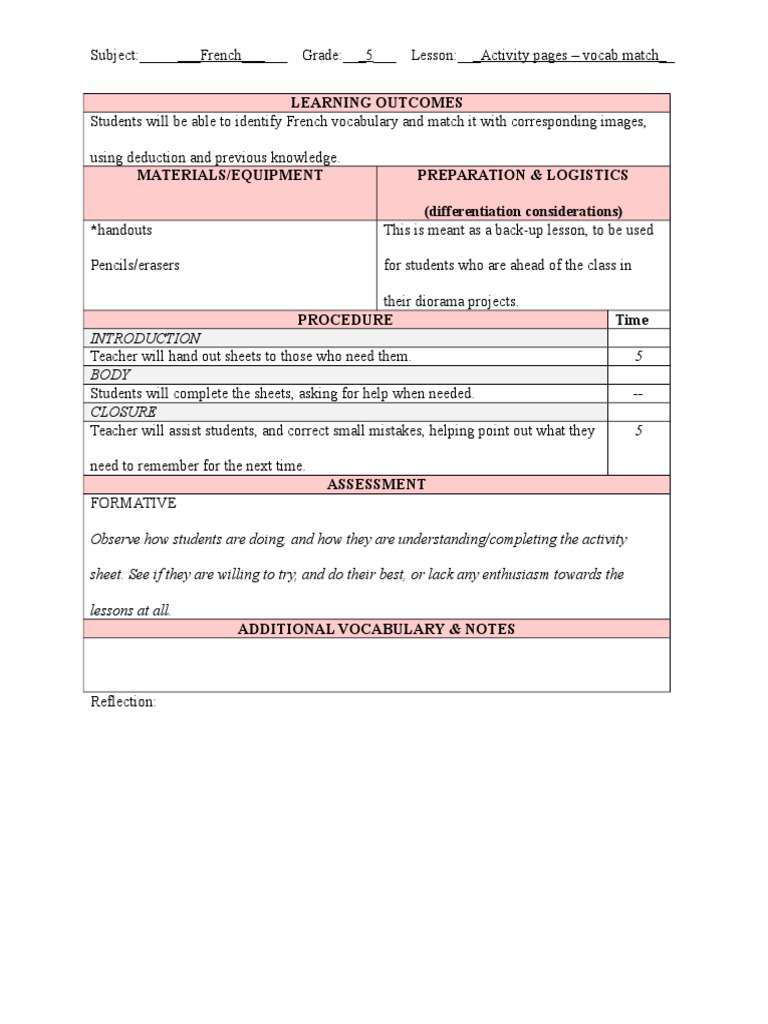 Grade 5 French Vocabulary Match | PDF | Language Arts & Discipline