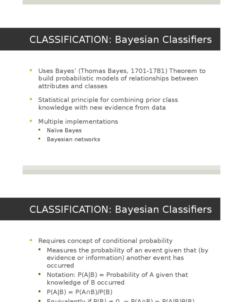 CLASSIFICATION: Bayesian Classifiers: Naïve Bayes Bayesian Networks | PDF | Bayesian Network ...