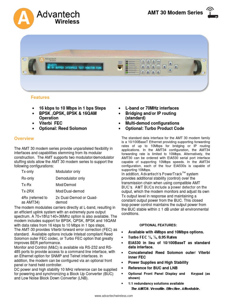 Advantech Wireless AMT 30 Modem Data Sheet | PDF | Forward Error ...