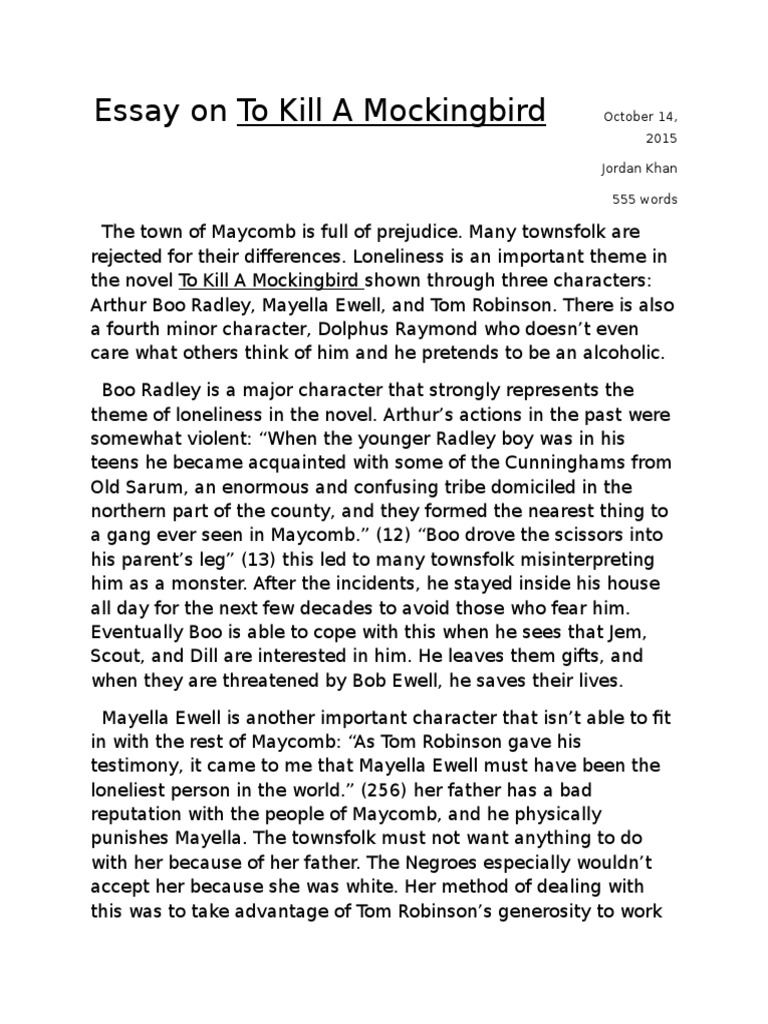 Essay On To Kill A Mockingbird | PDF | To Kill A Mockingbird