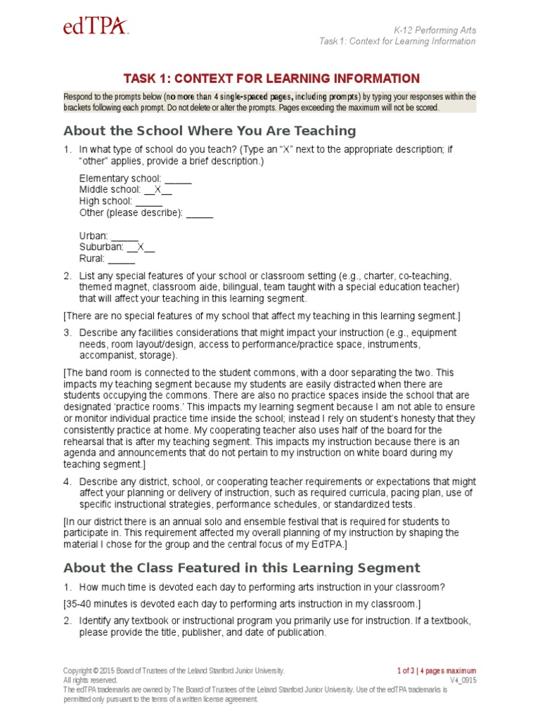 Edtpa Pfa Context For Learning | PDF | Individualized Education Program ...