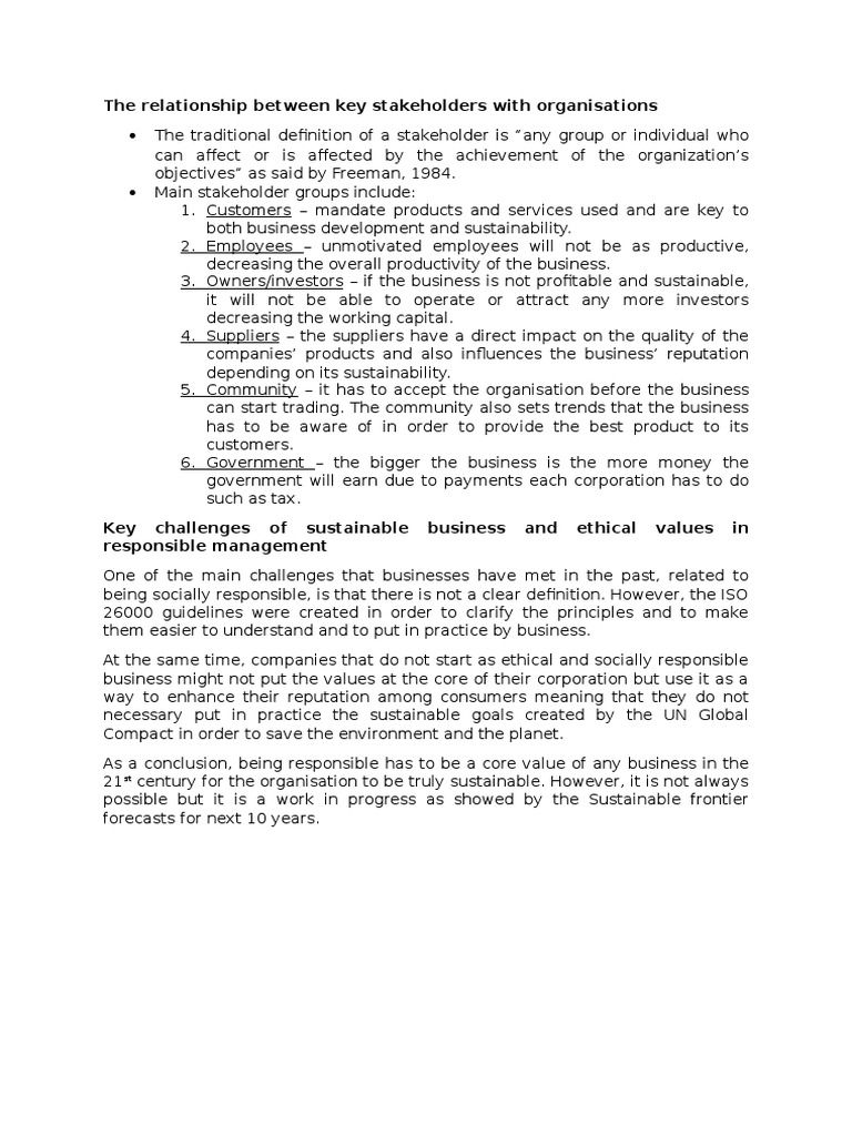 The Relationship Between Key Stakeholders With Organisations - Short ...