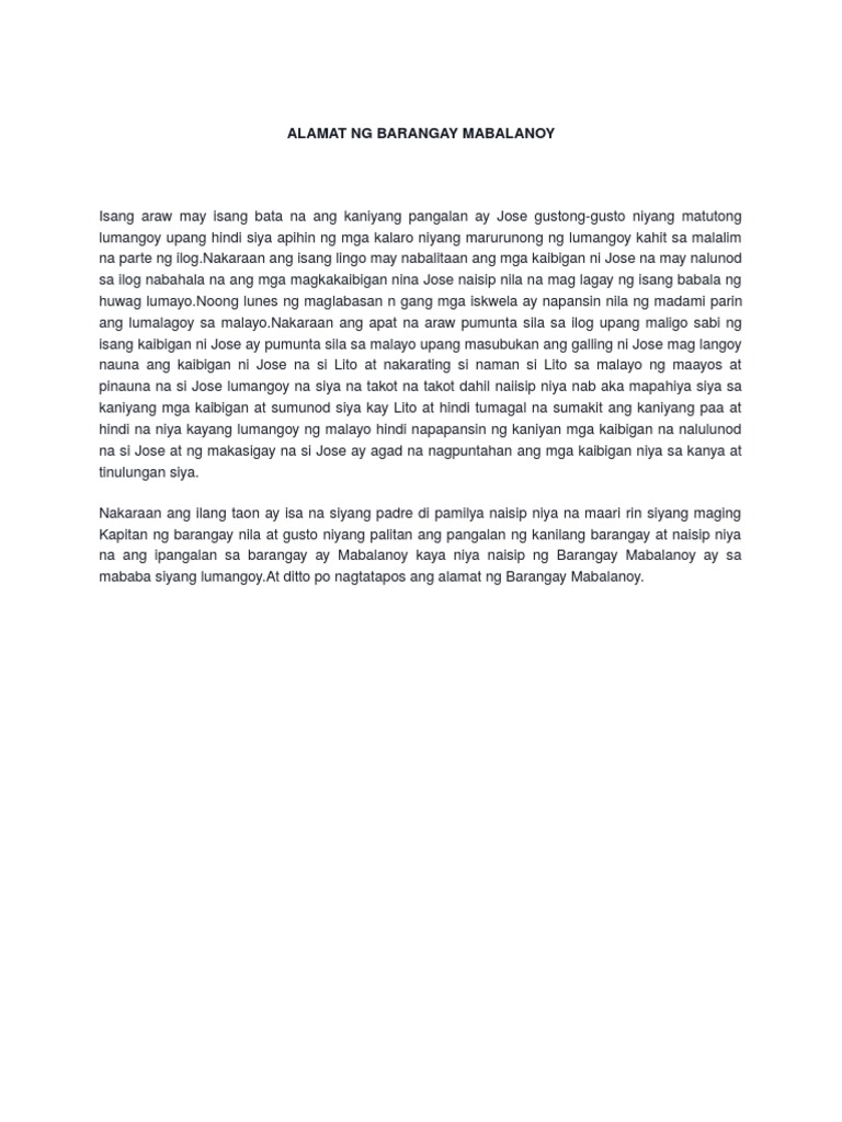 Alamat NG Barangay Mabalanoy | PDF