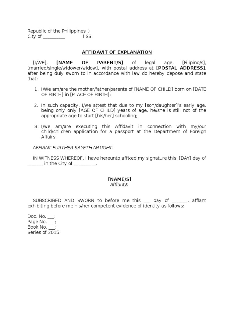 Template - Affidavit of Explanation | PDF | Affidavit | Evidence