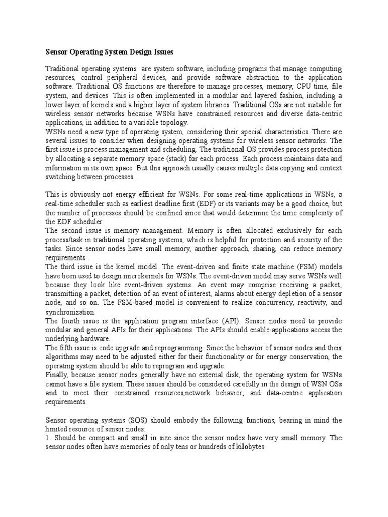 Sensor Operating System Design Issues | PDF | Wireless Sensor Network ...