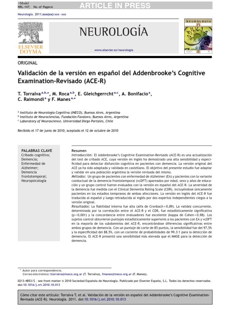 Validación de La Versión en Español Del Addenbrooke S Cognitive ...