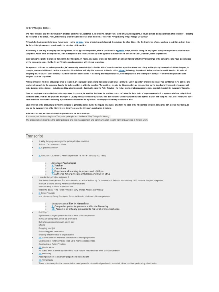 Peter Principle Models | PDF | Self Actualization | Hierarchy