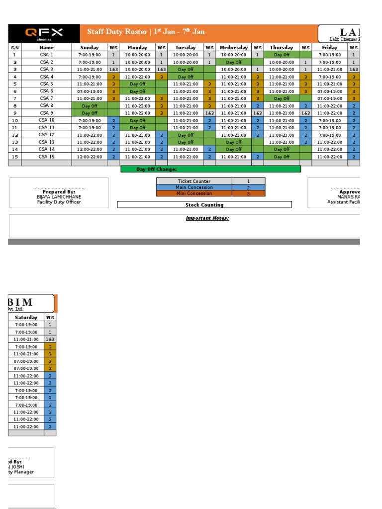 Sample Duty Roster | PDF