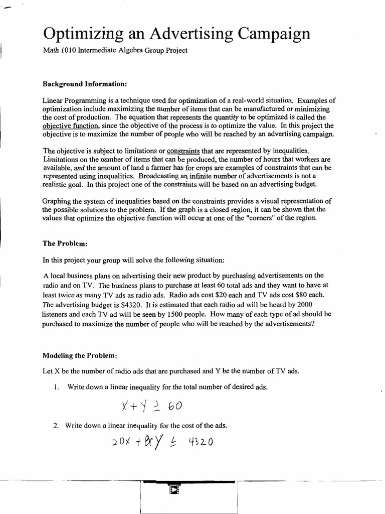 Algebra Project: Ad Campaign Optimization | PDF | Mathematical ...