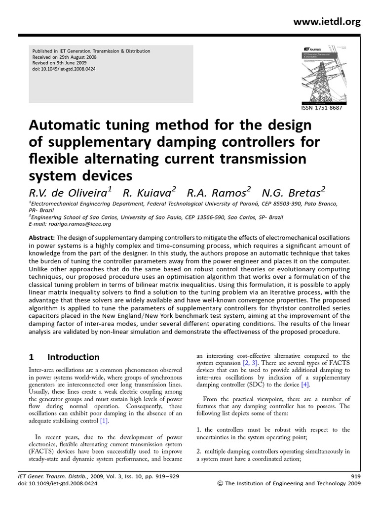 Automatic Tuning Method For The Design of Supplementary Damping Controllers For Exible ...
