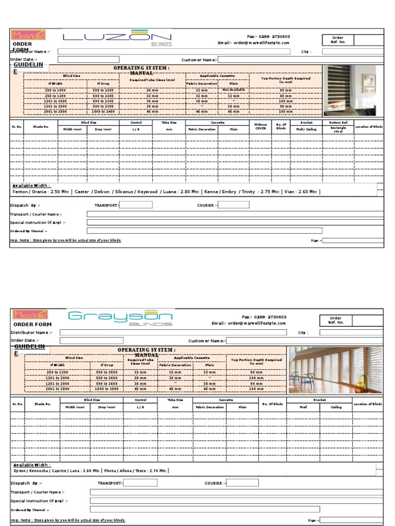 Order Form for Blinds and Shutters | PDF | Components | Architectural ...