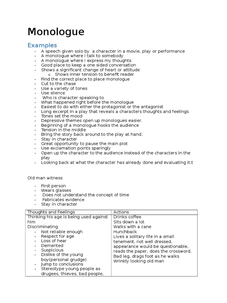 Monologue Notes | PDF | Monologue