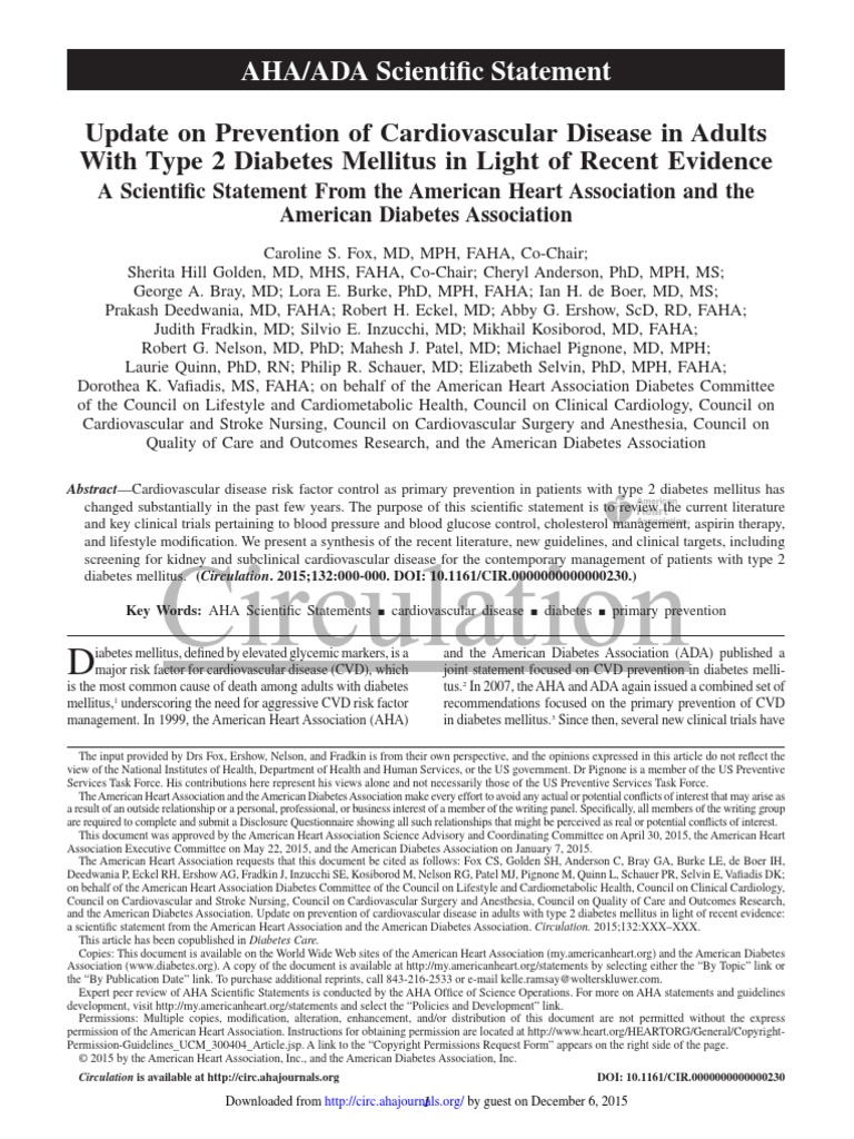 AHA/ADA Scientific Statement | PDF | Bariatric Surgery | Diabetes ...