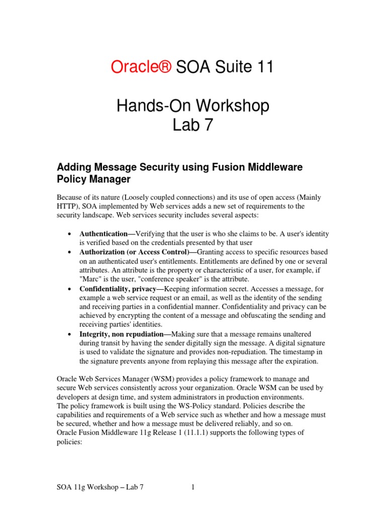 Oracle®: SOA Suite 11 Hands-On Workshop Lab 7 | PDF | Cybercrime | Security Technology