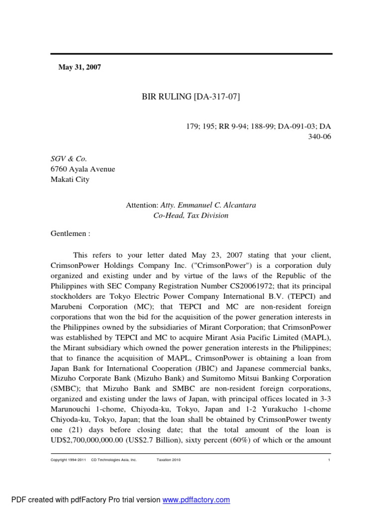 BIR Ruling DST On Loan and Security Docs | PDF | Loans | Securities ...