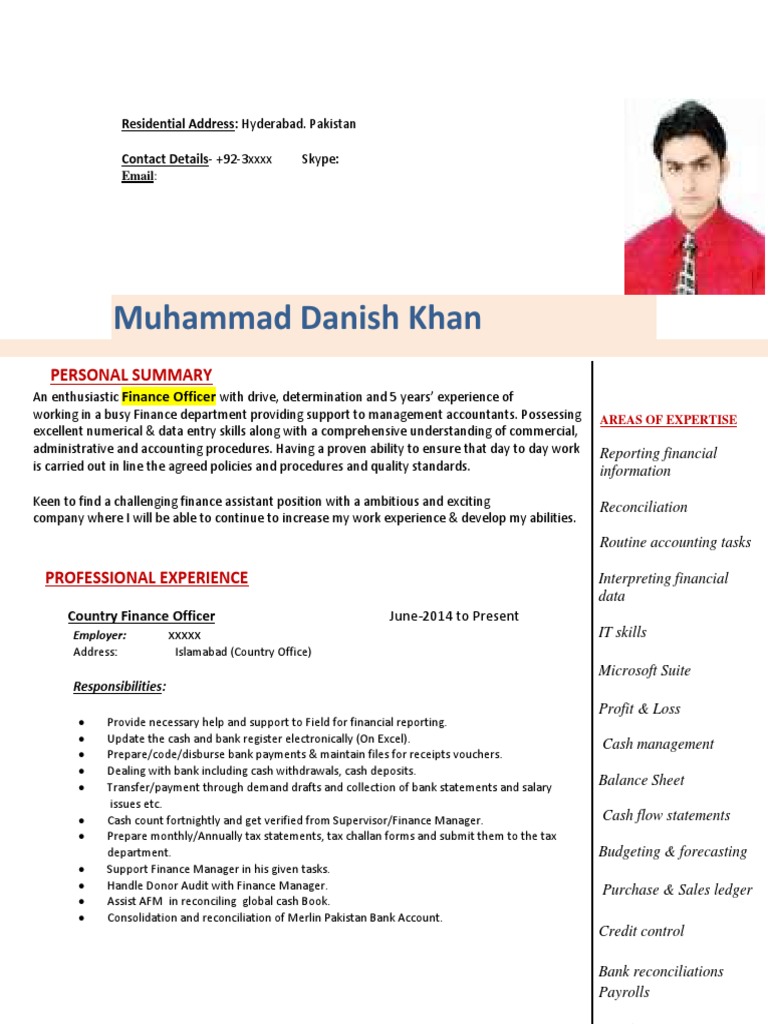 Pakistani Finance Officer Resume | PDF | Cheque | Accounting