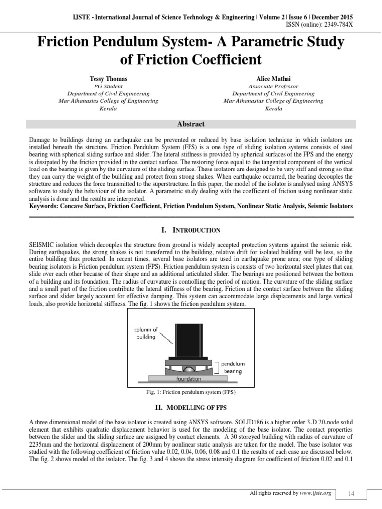 Friction Pendulum System - A Parametric Study of Friction Coefficient ...
