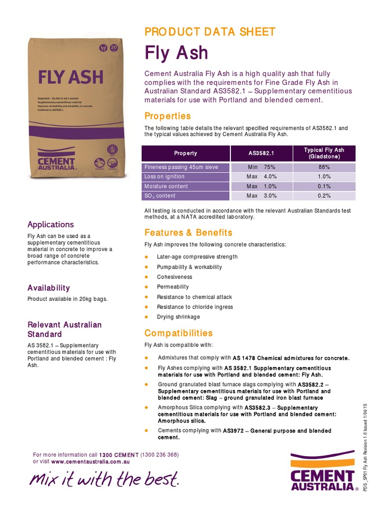 Fly Ash - Product Data Sheet | PDF | Fly Ash | Concrete