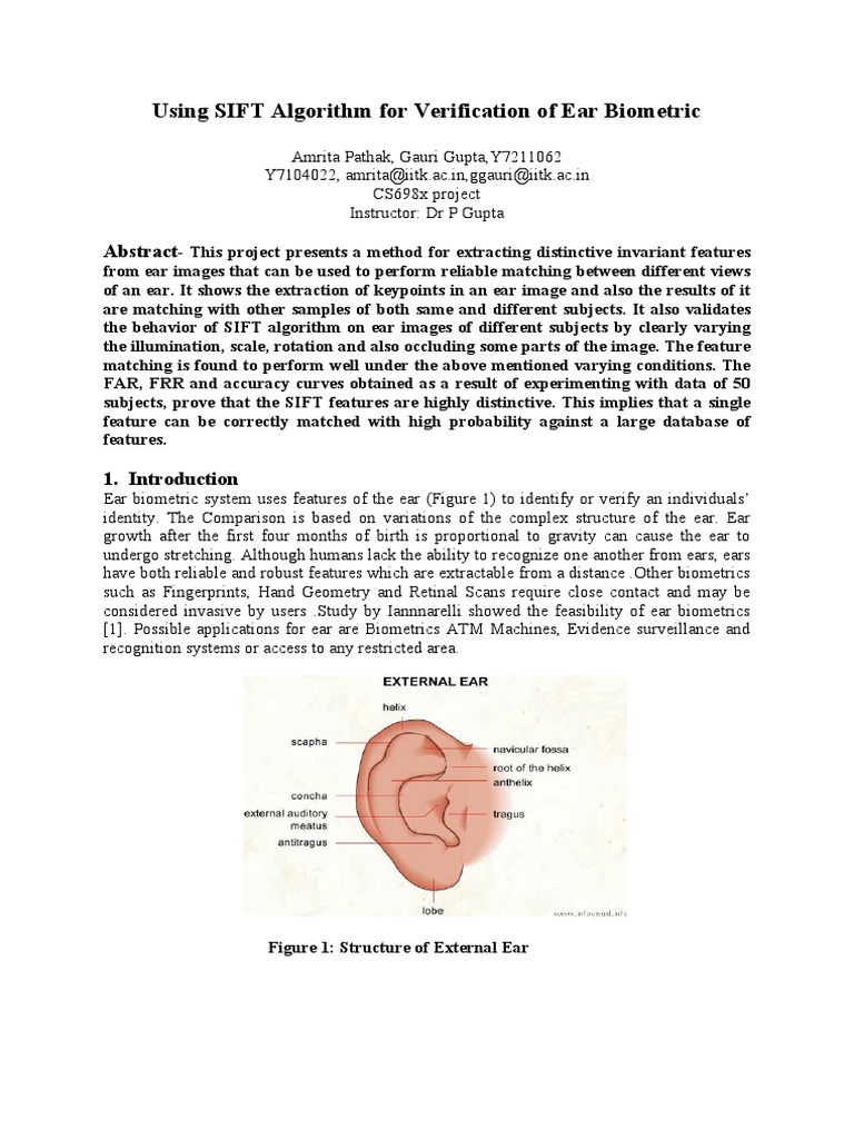 Using Sift Algorithm For Verification Of Ear Biometric Pdf Applied Mathematics Algorithms