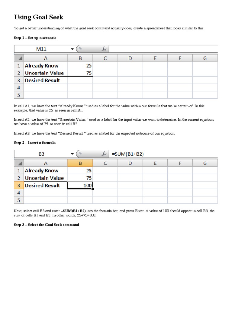 Using Goal Seek | PDF | Spreadsheet | Formula