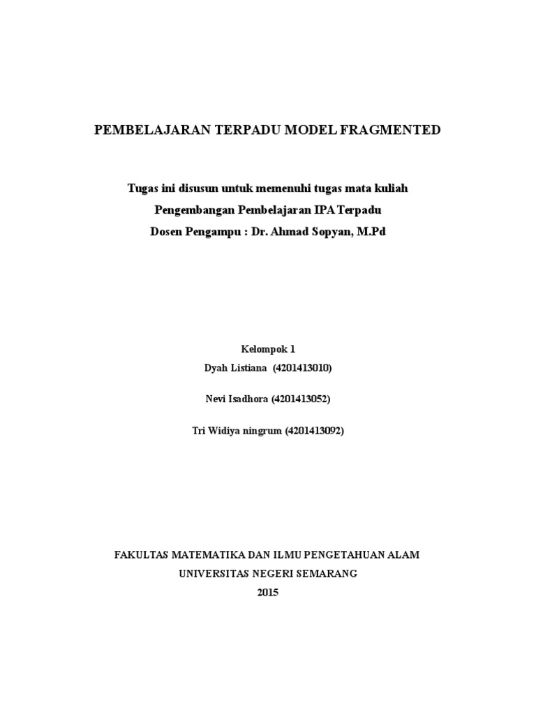 Pembelajaran Terpadu Model Fragmented | PDF | Karier & Perkembangan