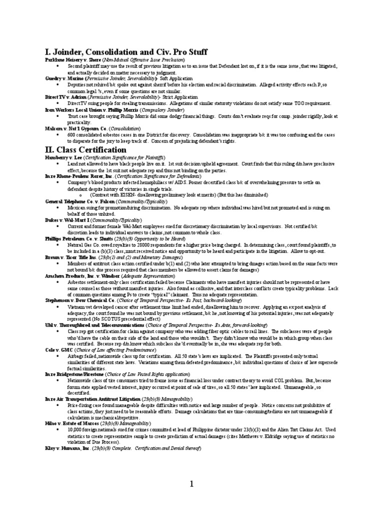 Complex Litigation Outline | PDF | Collateral Estoppel | Class Action