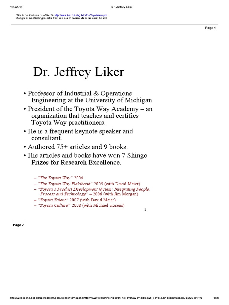 Dr. Jeffrey Liker: Process and Technology" - 2006 (With Jim Morgan ...