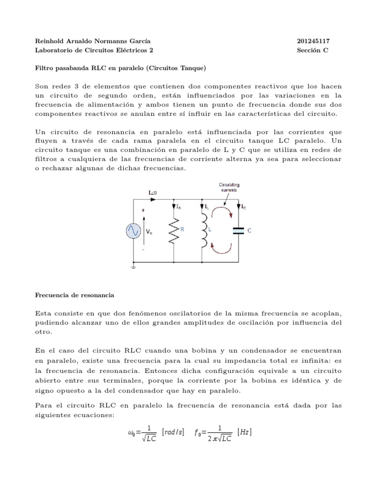 Filtro Pasabanda RLC | PDF | Frecuencia | Inductor