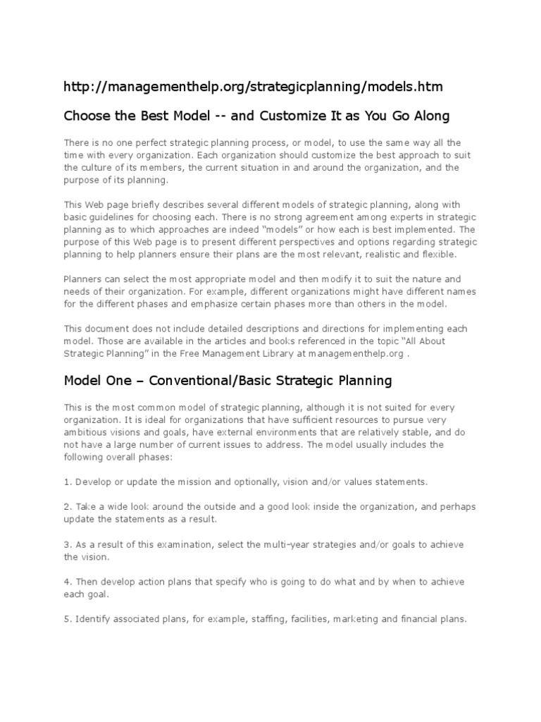 Strategic Planning Models | PDF | Strategic Planning | Goal