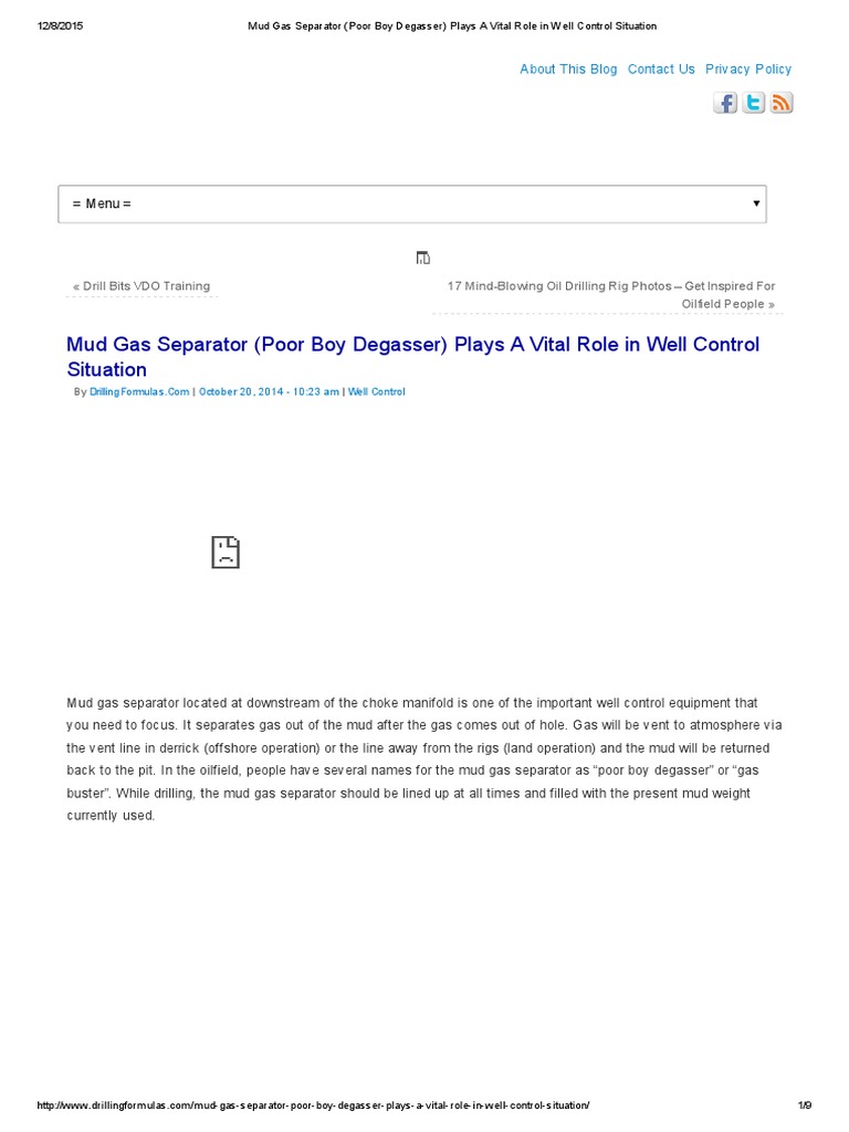 Importance of Poor Boy Degasser in Drilling | PDF | Blowout (Well ...