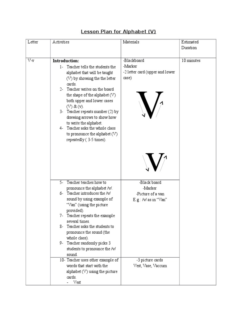 Alphabet Lesson: Letter V | PDF