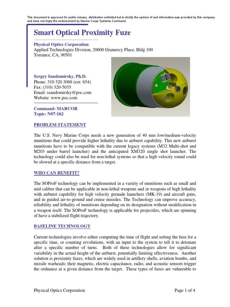 Smart Optical Proximity Fuze: Physical Optics Corporation | PDF ...