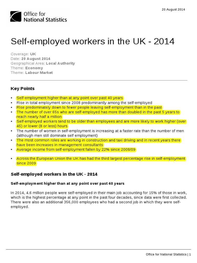ONS Statistics Key Insights Dcp171776 - 374941 | PDF | Self Employment ...