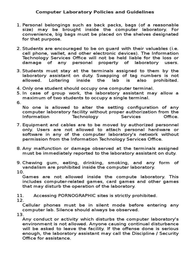 Computer Laboratory Policies and Guidelines | PDF | Computer Terminal ...