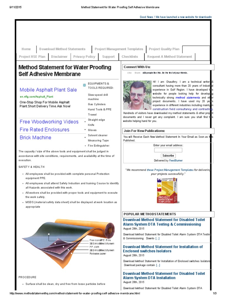 Method Statement For Water Proofing Self Adhesive Membrane PDF | PDF ...